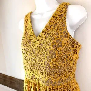 Altar'd State | Dresses | Altard State Golden Crocheted Dress Yellow ...